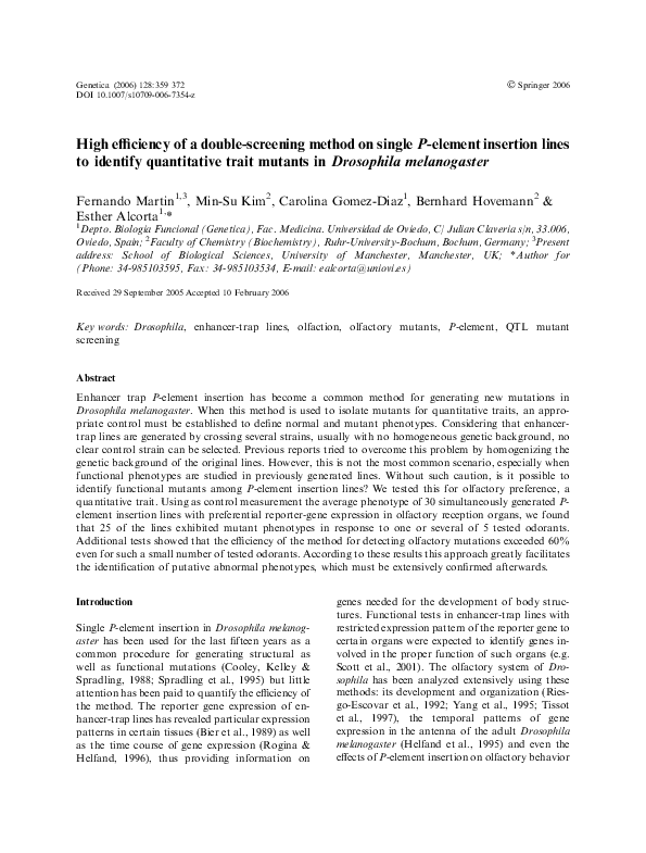 (PDF) High efficiency of a double-screening method on single P-element ...