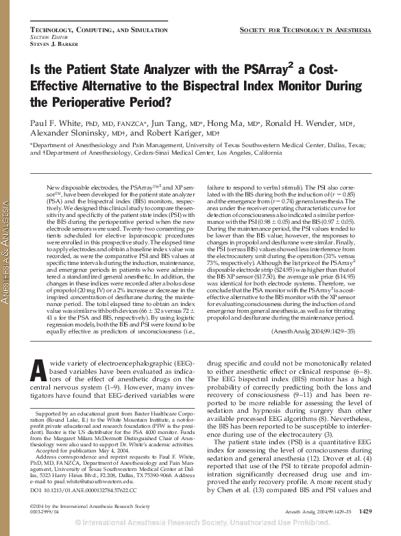 (PDF) Is the Patient State Analyzer with the PSArray2 a Cost-Effective ...
