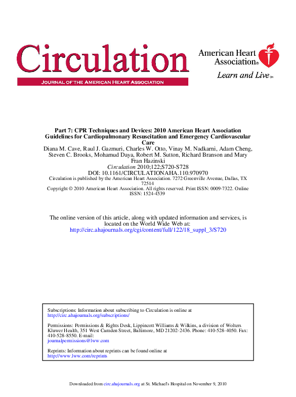 (PDF) Part 7: CPR Techniques and Devices: 2010 American Heart Association Guidelines for ...