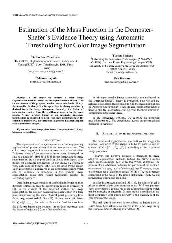 (PDF) Estimation of the mass function in the Dempster-Shafer’s evidence theory using automatic ...
