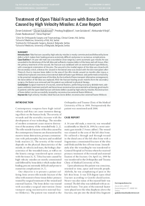 (PDF) Treatment of open tibial fracture with bone defect caused by high ...