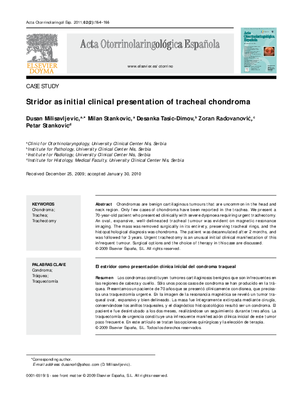 (PDF) Stridor as initial clinical presentation of tracheal chondroma