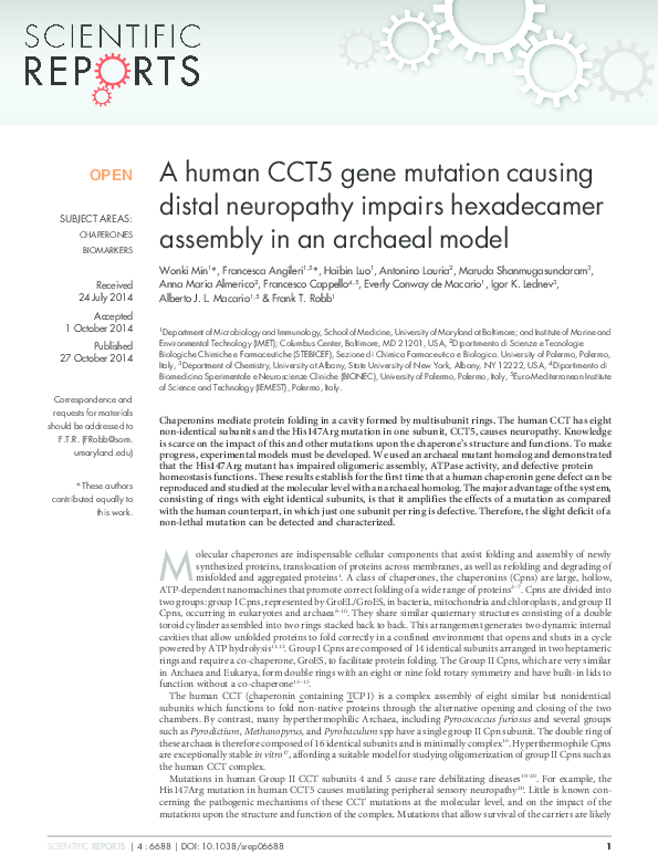(PDF) A human CCT5 gene mutation causing distal neuropathy impairs hexadecamer assembly in an ...