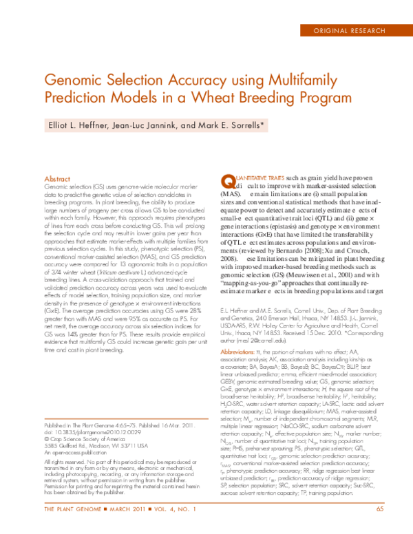 (PDF) Genomic Selection Accuracy using Multifamily Prediction Models in a Wheat Breeding Program