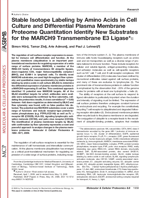 (PDF) Stable isotope labeling by amino acids in cell culture (SILAC) and proteome quantitation ...