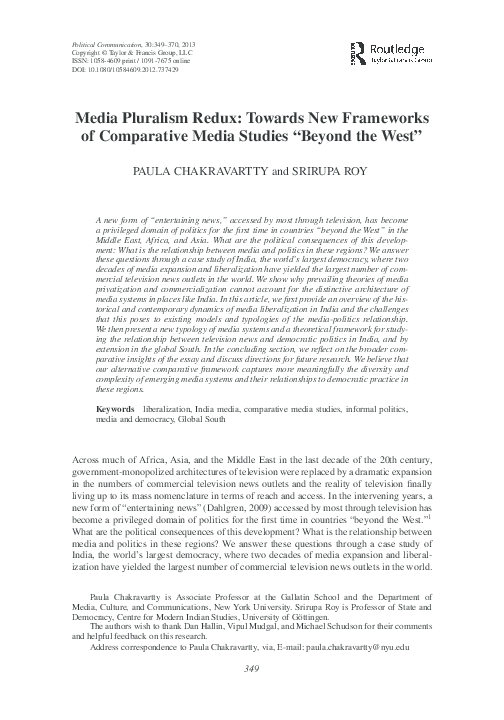 (PDF) Media Pluralism Redux: Towards New Frameworks of Comparative ...