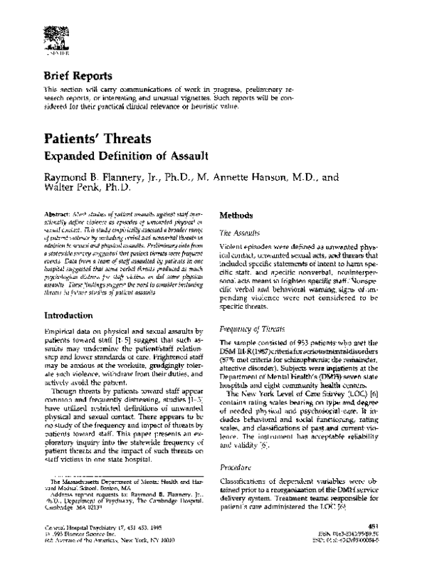 (PDF) Patients' threats expanded definition of assault