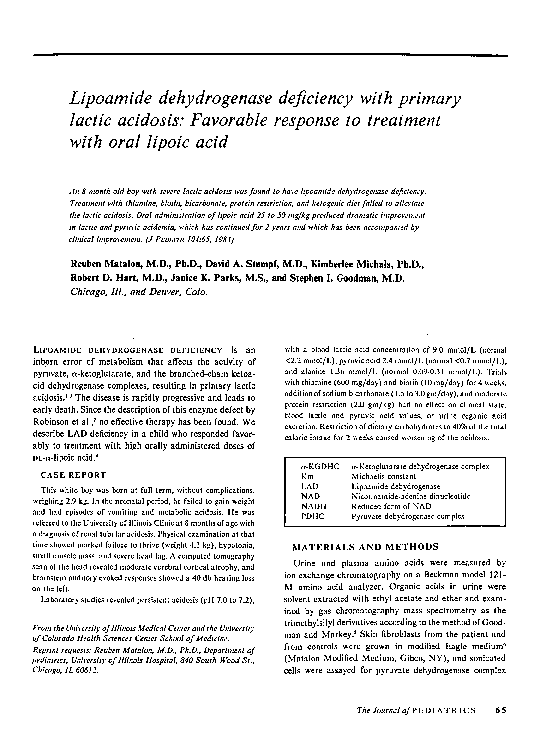 (PDF) Lipoamide dehydrogenase deficiency with primary lactic acidosis ...