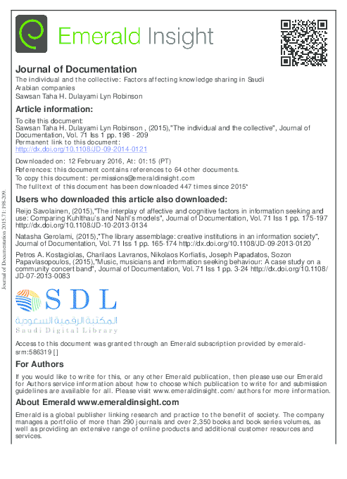 (PDF) Journal of Documentation The individual and the collective ...
