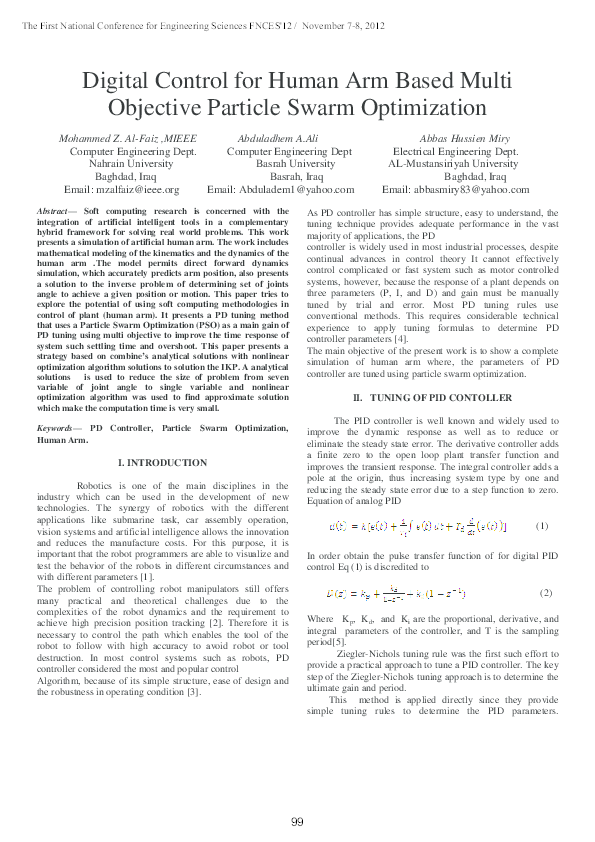 (PDF) Digital Control for Human Arm Based Multi Objective Particle Swarm Optimization