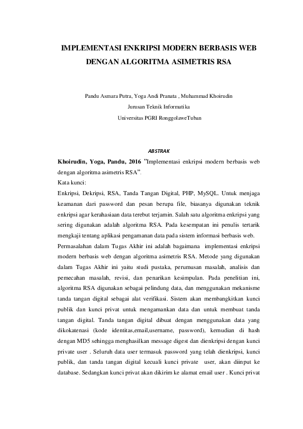 (PDF) IMPLEMENTASI ENKRIPSI MODERN BERBASIS WEB DENGAN RSA
