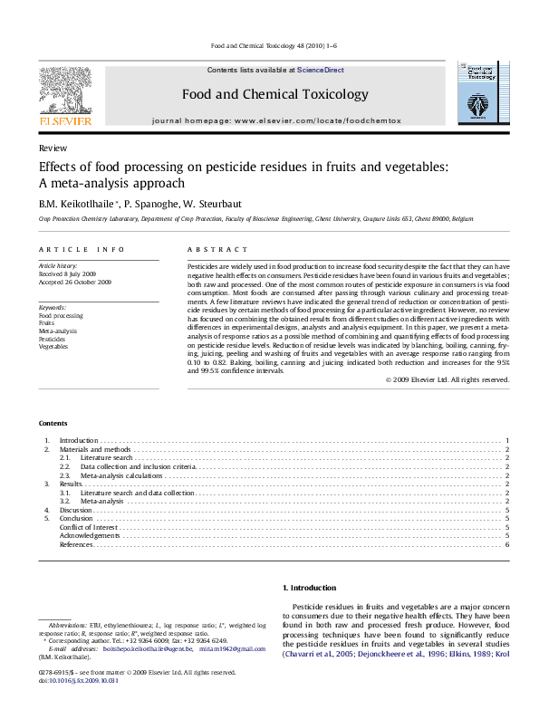 (PDF) Effects of food processing on pesticide residues in fruits and vegetables: A meta-analysis ...