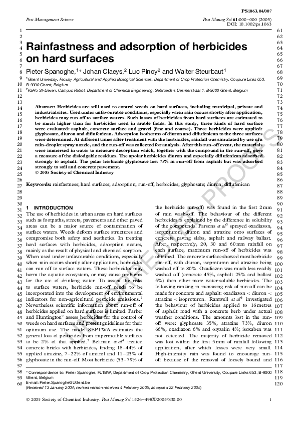 (PDF) Rainfastness and adsorption of herbicides on hard surfaces