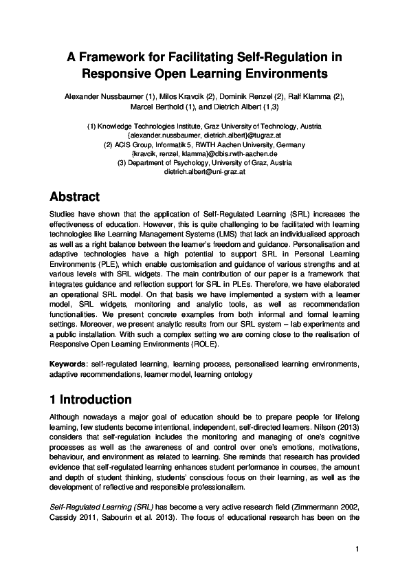 (PDF) A Framework for Facilitating Self-Regulation in Responsive Open Learning Environments