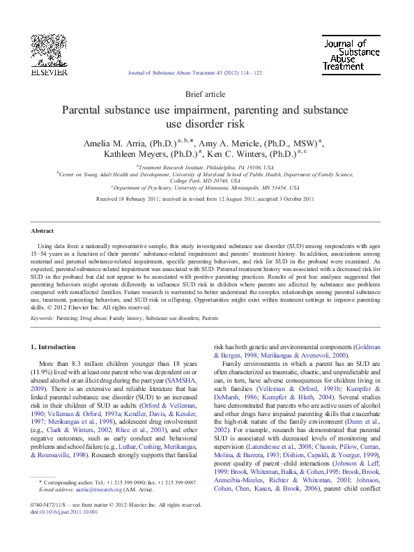 (PDF) Parental substance use impairment, parenting and substance use ...