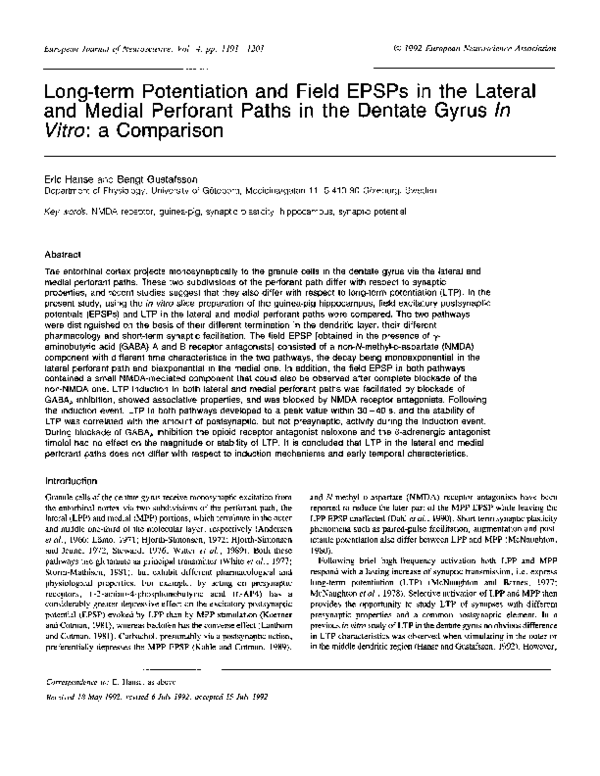 (PDF) Long-term Potentiation and Field EPSPs in the Lateral and Medial ...