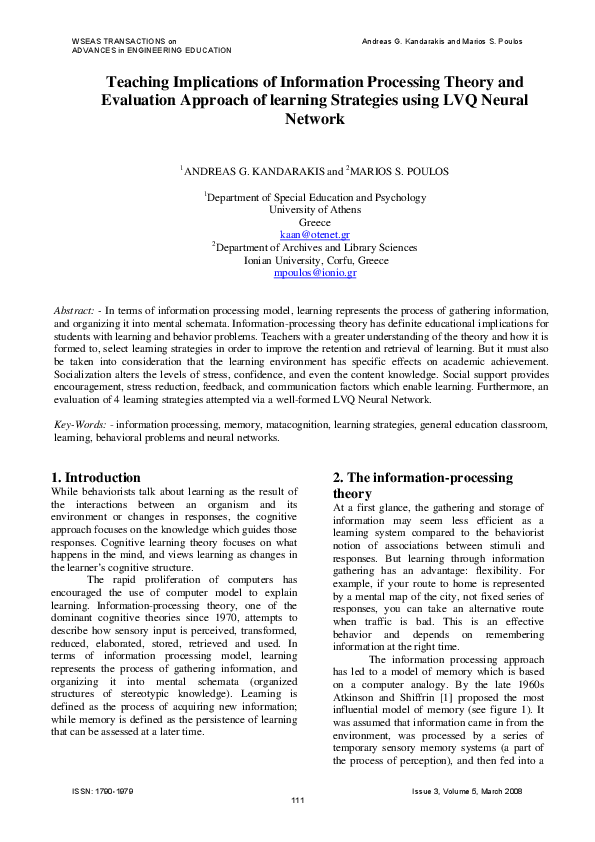 Pdf Teaching Implications Of Information Processing Theory And Evaluation Approach Of Learning