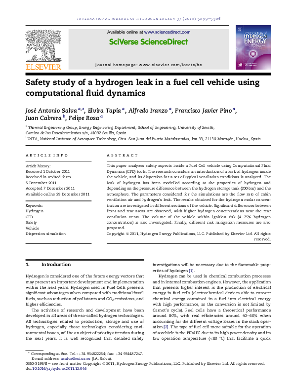 (PDF) Safety study of a hydrogen leak in a fuel cell vehicle using ...