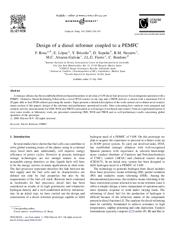 (PDF) Design of a diesel reformer coupled to a PEMFC