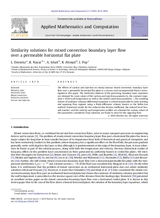 (PDF) Similarity solutions for mixed convection boundary layer flow over a permeable horizontal ...