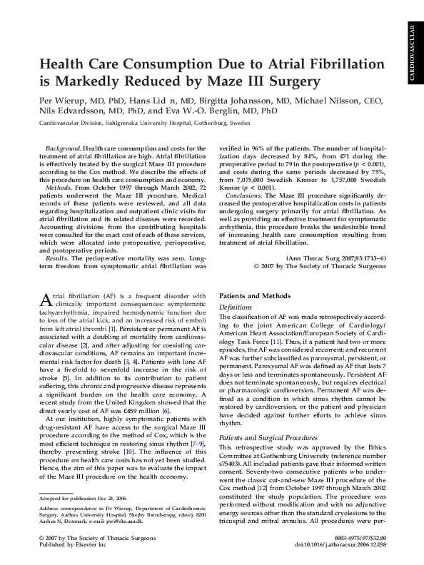 (PDF) Health Care Consumption Due to Atrial Fibrillation is Markedly ...