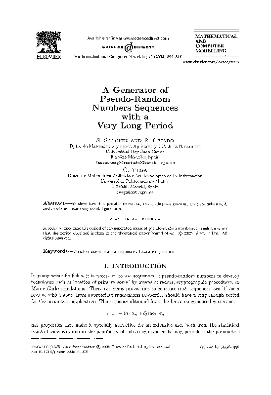 (PDF) A generator of pseudo-random numbers sequences with a very long period