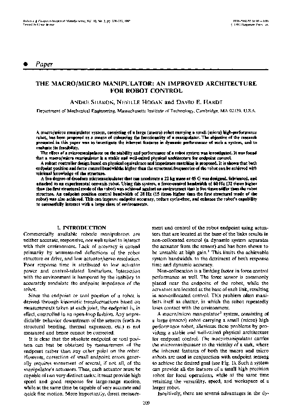 (PDF) The macro/micro manipulator: An improved architecture for robot ...