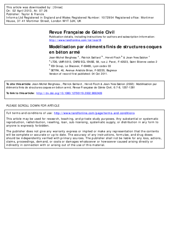 (PDF) Modélisation par éléments finis de structures coques en béton armé