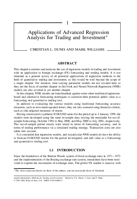 (PDF) Applications of Advanced Regression Analysis for Trading and Investment