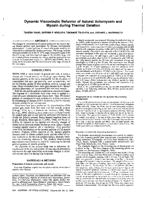 (PDF) Dynamic Viscoelastic Behavior of Natural Actomyosin and Myosin during Thermal Gelation