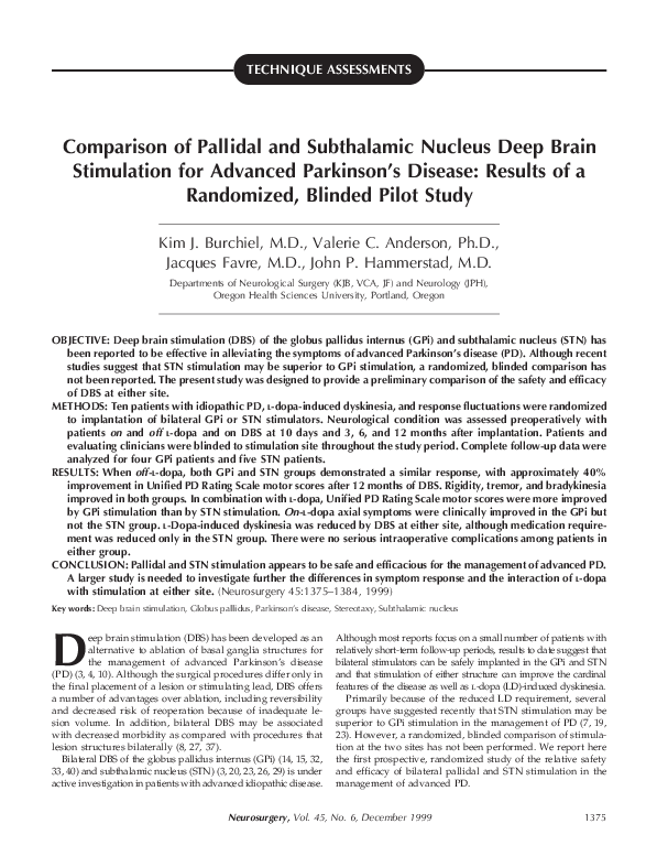 (PDF) Comparison of Pallidal and Subthalamic Nucleus Deep Brain ...