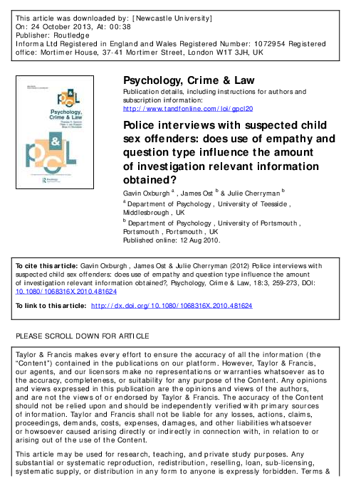 (PDF) Police interviews with suspected child sex offenders: does use of ...