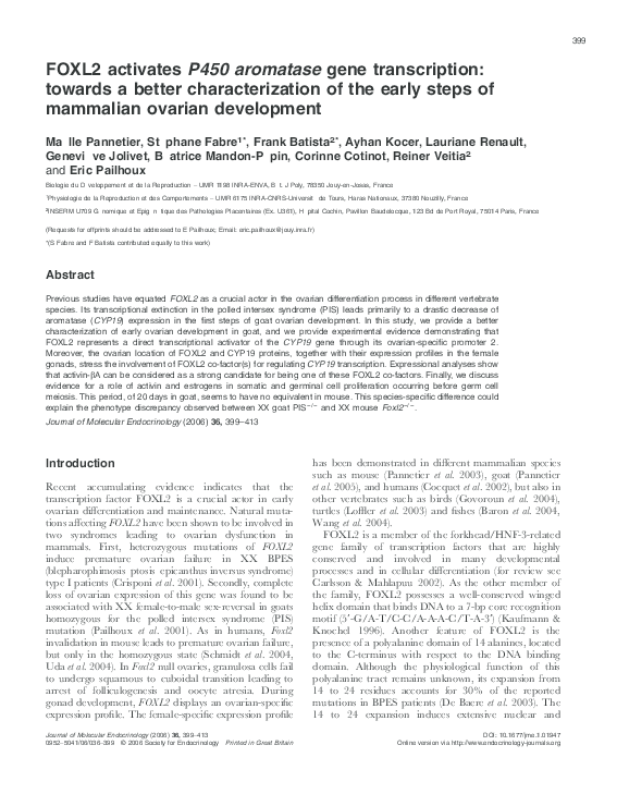 (PDF) FOXL2 activates P450 aromatase gene transcription: towards a ...