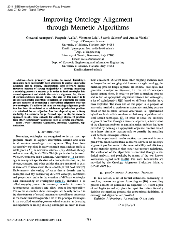(PDF) Improving ontology alignment through memetic algorithms