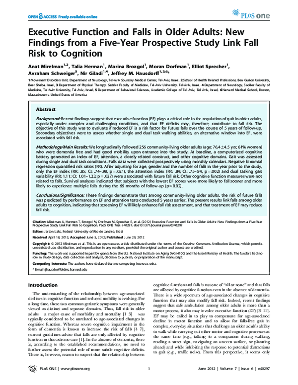 (PDF) Executive Function and Falls in Older Adults: New Findings from a ...