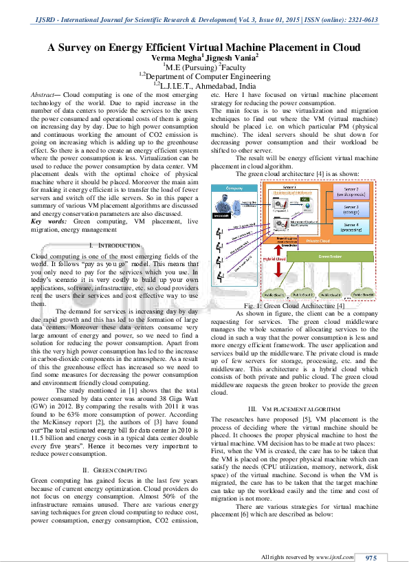 (PDF) A Survey on Energy Efficient Virtual Machine Placement in Cloud