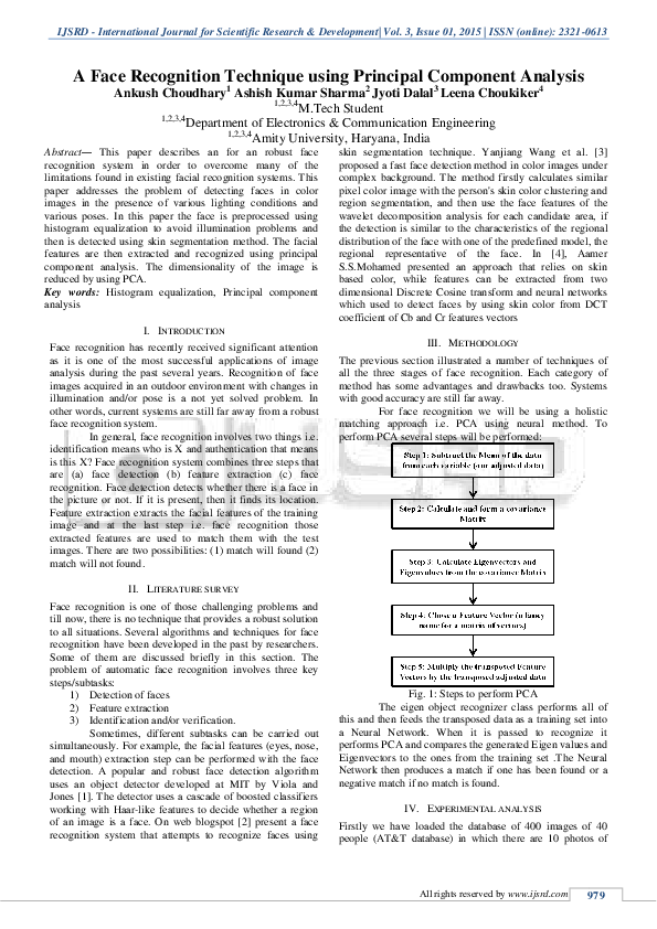 (PDF) A Face Recognition Technique using Principal Component Analysis