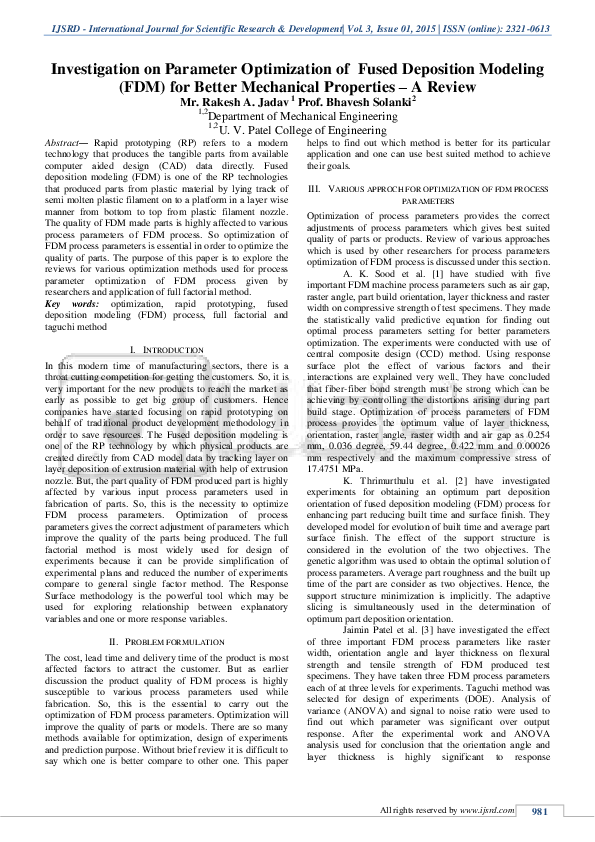 (PDF) Investigation on Parameter Optimization of Fused Deposition Modeling (FDM) for Better ...