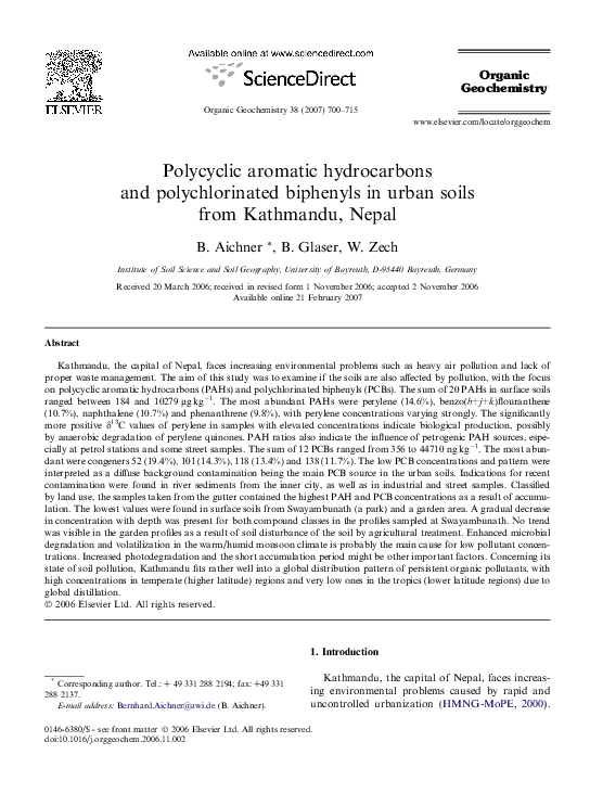 (PDF) Polycyclic aromatic hydrocarbons and polychlorinated biphenyls in forest soils: depth ...