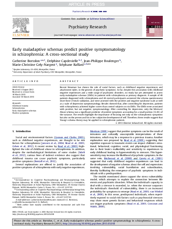 (PDF) Early maladaptive schemas predict positive symptomatology in schizophrenia: A cross ...