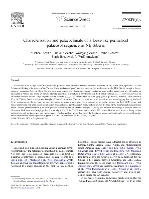 (PDF) Characterisation and palaeoclimate of a loess-like permafrost ...