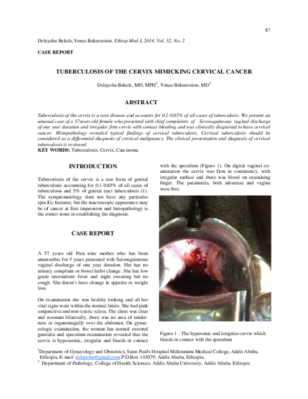 (PDF) Tuberculosis of the Cervix – Mimicking Cervical Cancer