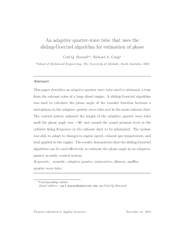(PDF) An adaptive quarter-wave tube that uses the sliding-Goertzel ...