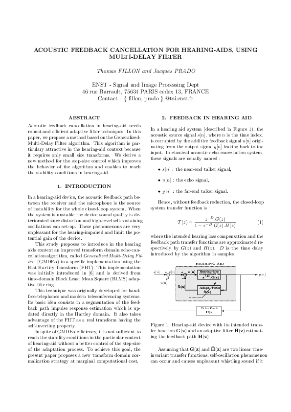 (PDF) Acoustic feedback cancellation for hearing-aids, using multi ...
