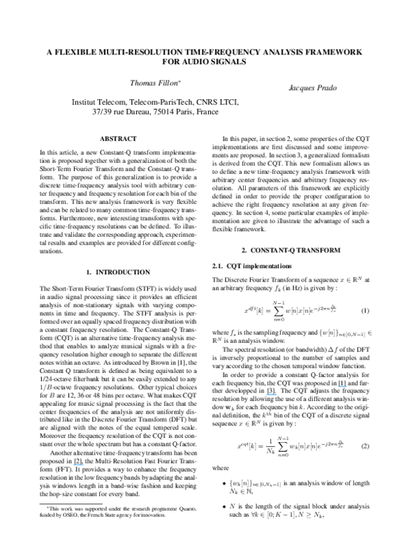 Pdf A Flexible Multi Resolution Time Frequency Analysis Framework For
