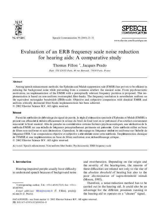 (PDF) Evaluation of an ERB frequency scale noise reduction for hearing ...