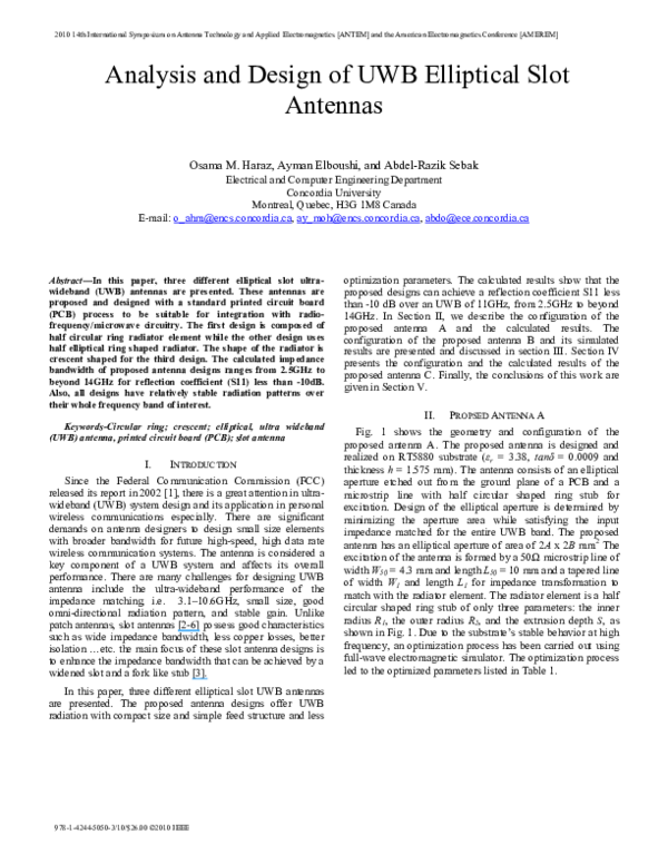(PDF) Analysis and design of UWB elliptical slot antennas