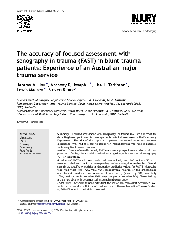 (PDF) The accuracy of focused assessment with sonography in trauma ...