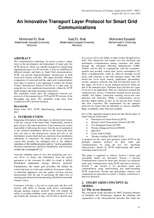 (PDF) An Innovative Transport Layer Protocol for Smart Grid Communications