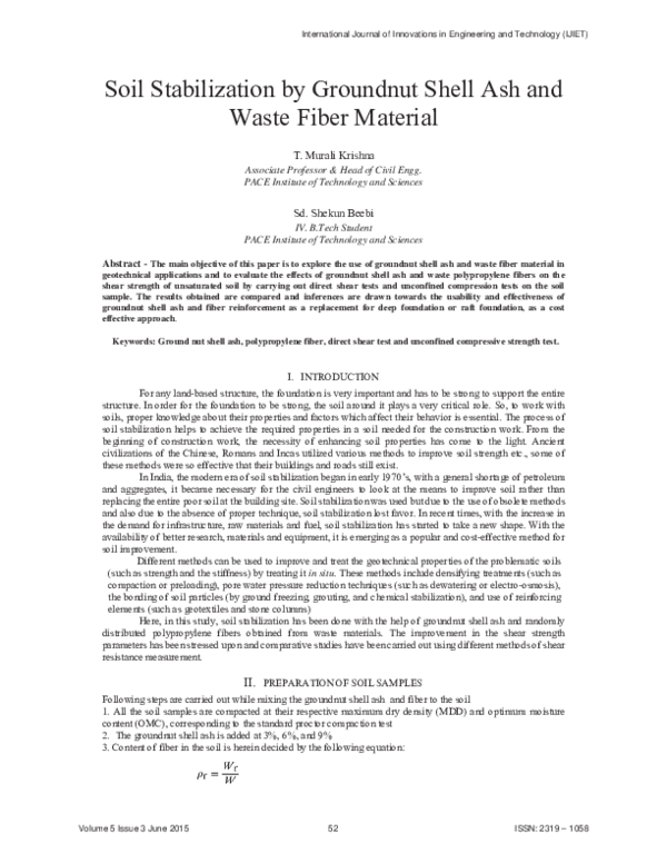 (PDF) Soil Stabilization by Groundnut Shell Ash and Waste Fiber Material